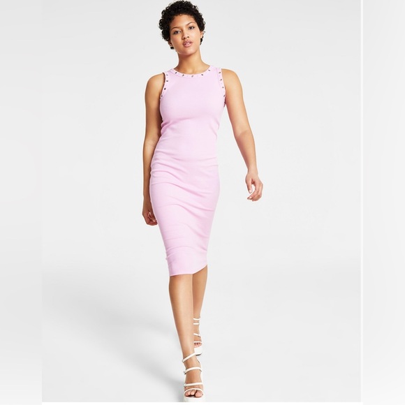 Bar III | Dresses | Bar Iii Pink Bodycon Midi Dress Crew Neck ...